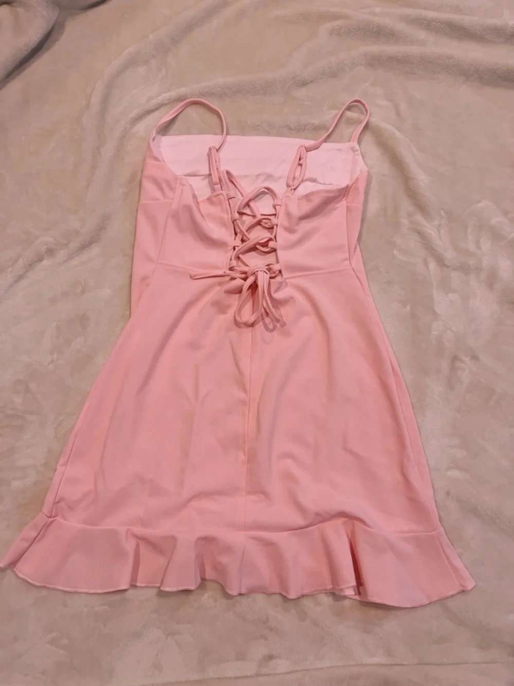 Dresses | Pink Spaghetti Strap Ruffle Hem Mini Dress | Poshmark